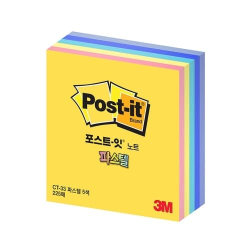 3M 포스트잇 파스텔큐브 CT-33 (76*76 225매) 정품 | 학습·업무 효율 UP